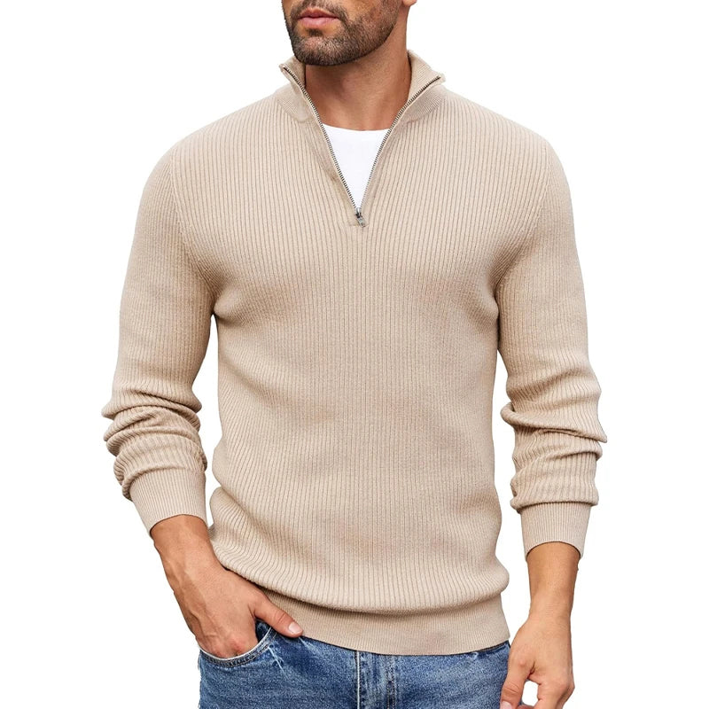 Ribbed Knit Zip-Up Collar Sweater for Men – Milanolegacy
